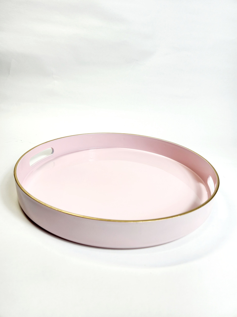 13" Decorative Round Tray, Pink with Gold Trim - Father Joe's Villages